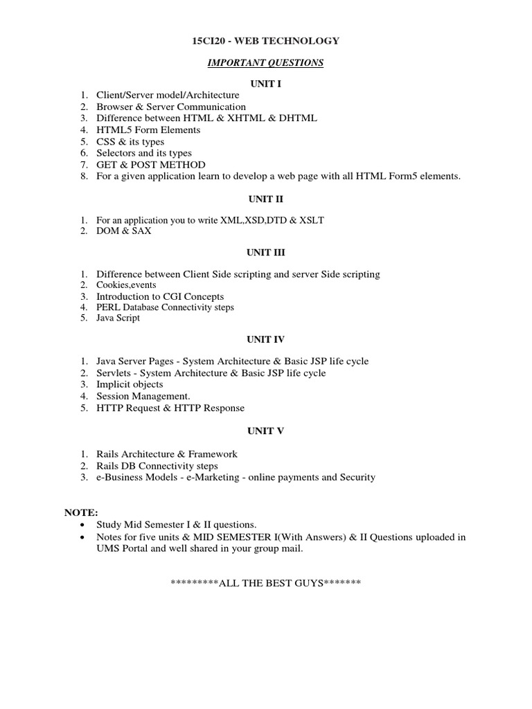 15ci20 - Web Technology: Important Questions | PDF | Business | Computers