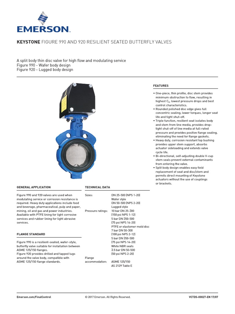 Keystone Figure 990 and 920 Resilient Seated Butterfly Valves | PDF ...