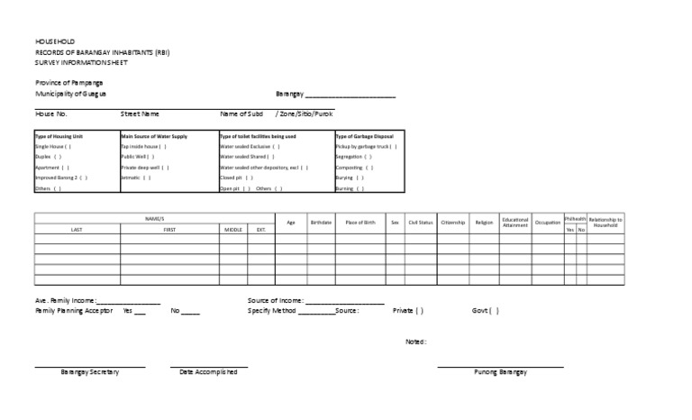 RBI Survey Brgy Inhabitants Form | PDF | Environmental Engineering ...