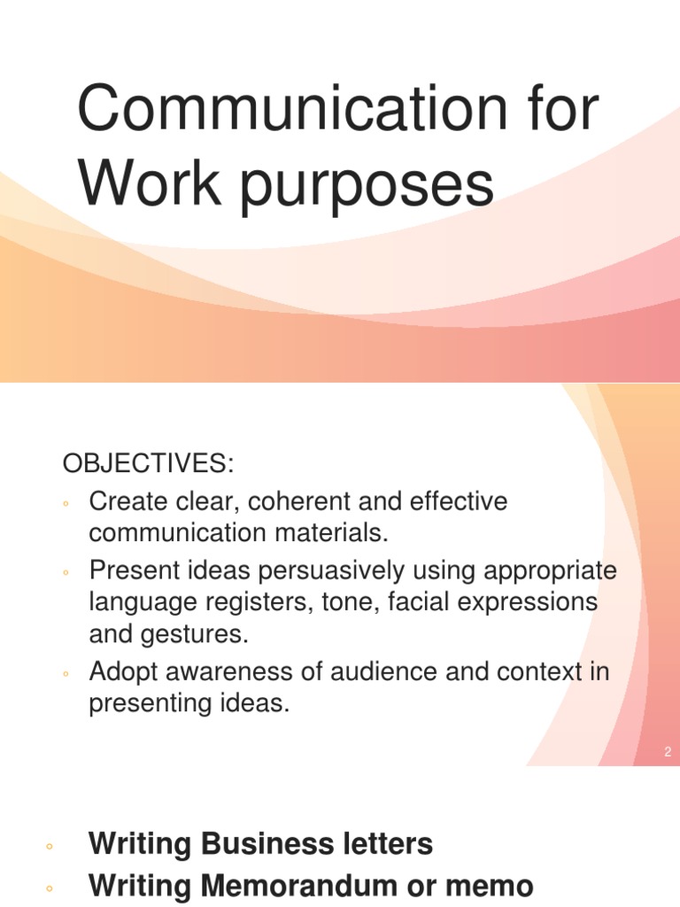 Comm For Work Purposes | PDF | Memorandum | Communication