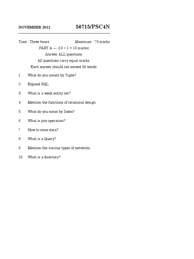 Dbms Question Paper | PDF | Relational Model | Databases