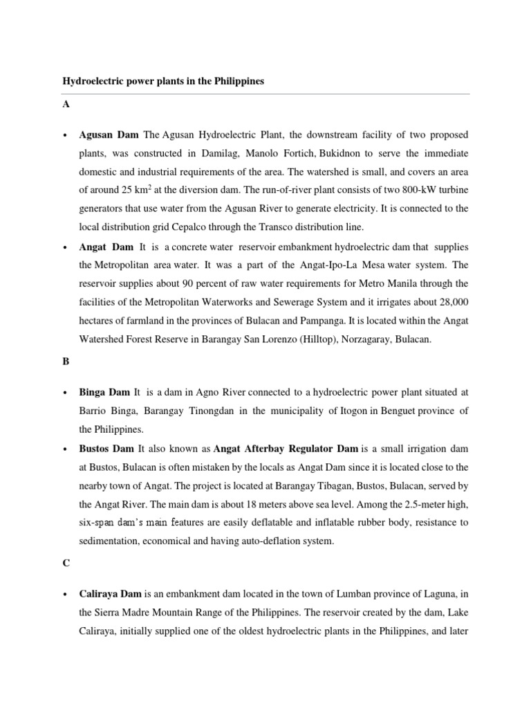 Hydroelectric Power Plants in the Philippines | PDF | Hydroelectricity ...