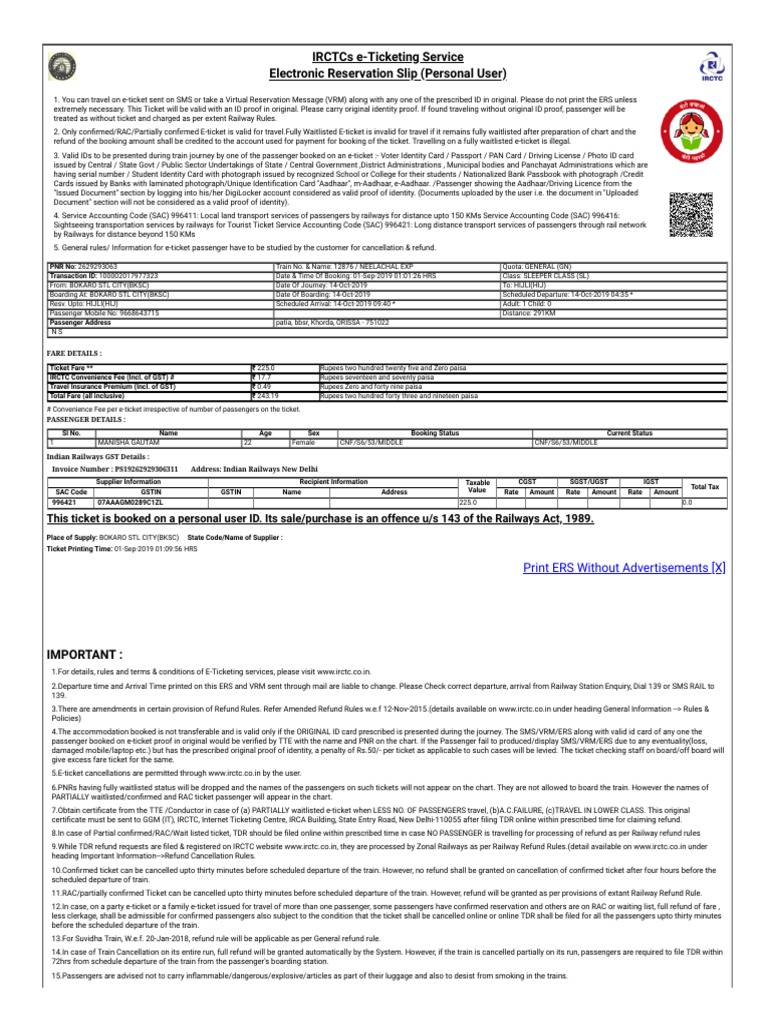 Guidelines and Instructions for Traveling on an Electronic Reservation ...