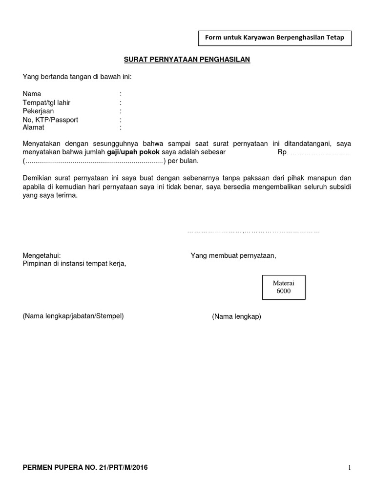 Surat Pernyataan BTN | PDF