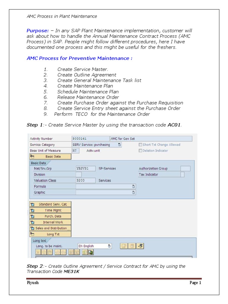 AMC Process in SAP PM PDF | PDF | Financial Transaction | Computing