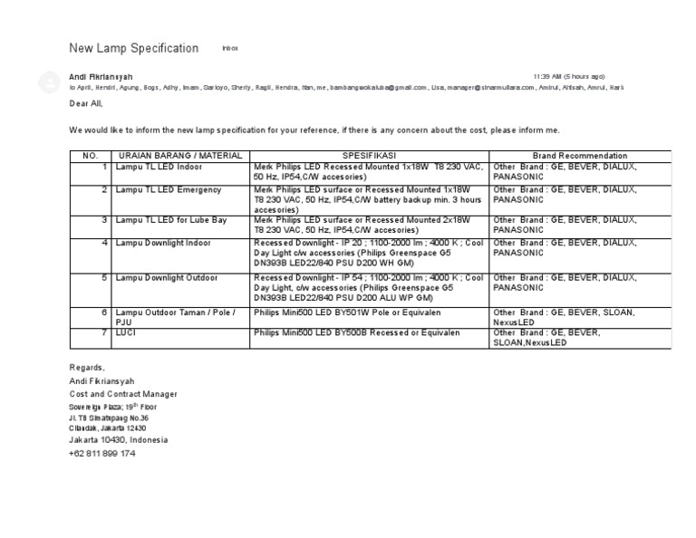 New Lamp Specification | PDF | Lighting | Light