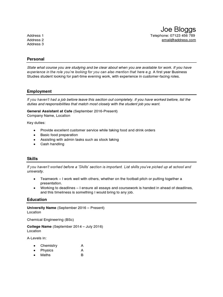 Free University Student CV Template | PDF