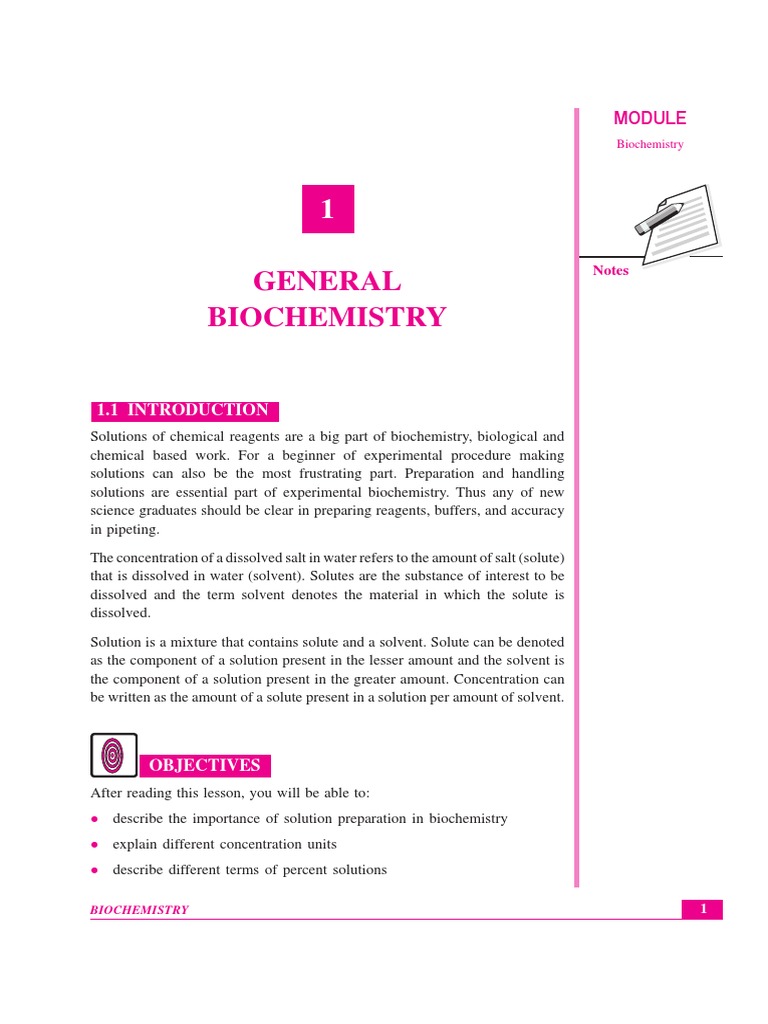 Lesson 01 General Biochemistry | PDF | Solution | Mass Concentration ...