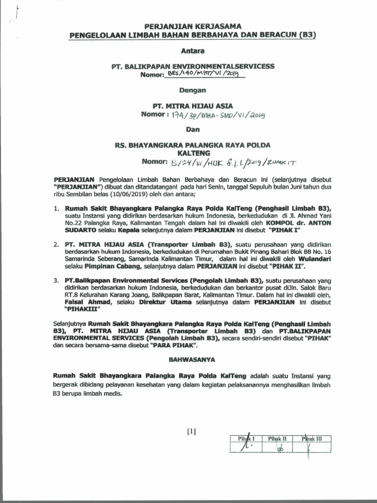 RSB - Pks Pengelolaan Limbah b3 (TMT 10-06-2019 Tat 10-06-2020) | PDF