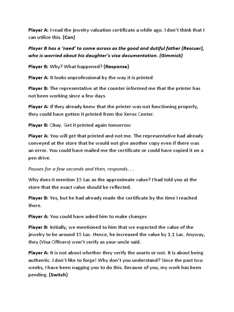 Player B Has A Need' To Come Across As The Good and Dutiful Father ...