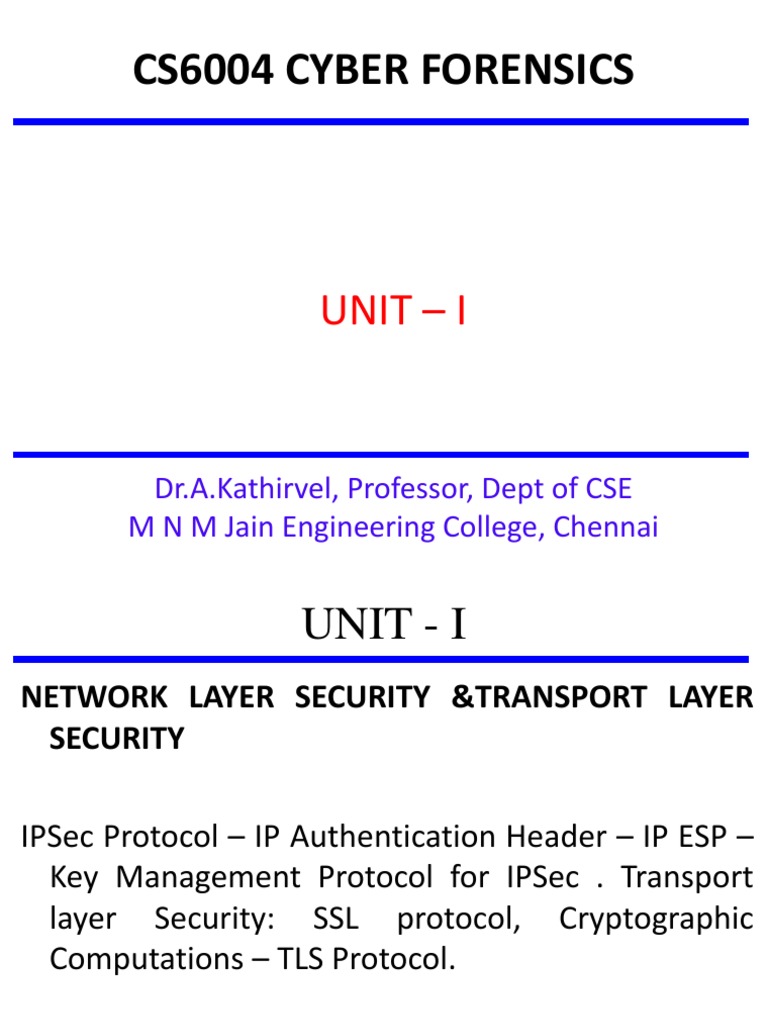 Cs6004 Cyber Forensics: Unit - I | PDF | Transport Layer Security | Key (Cryptography)