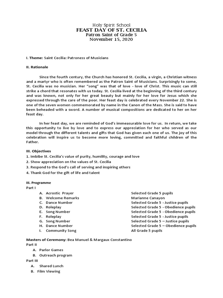 Celebrating the Life and Legacy of St. Cecilia: A Program for the Feast ...