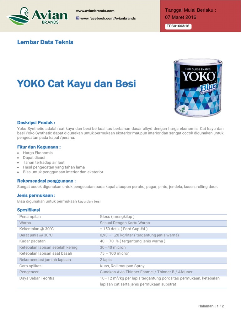 Yoko Synthetic Cat Kayu Dan Besi - 1461907798 | PDF