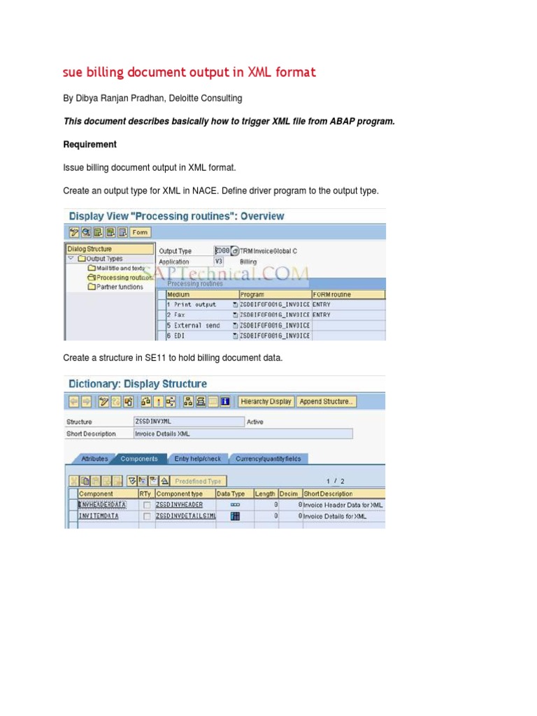 Issue Billing Document In Xml By Message Control In Sap Abap Pdf 1174
