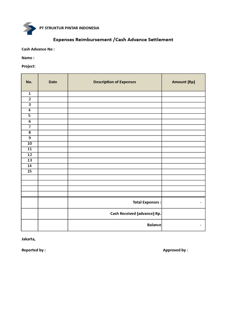 Cash Advance Reimbursement Form Template | PDF
