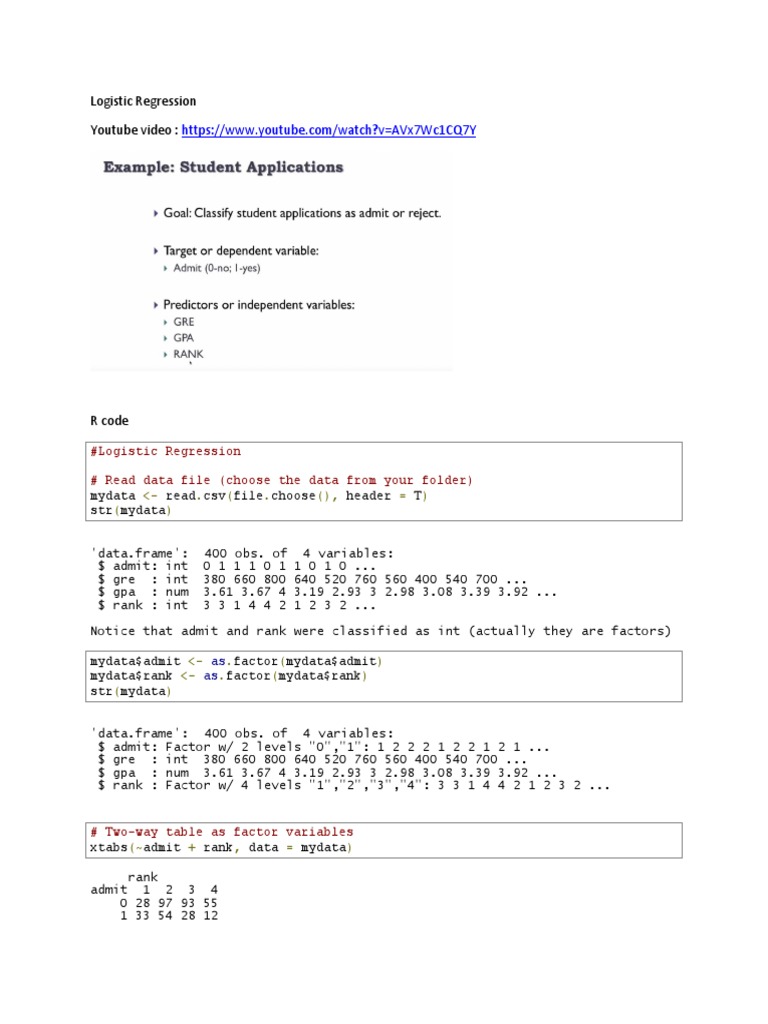 Logistic Regression With R | PDF | Logistic Regression | Degrees Of ...