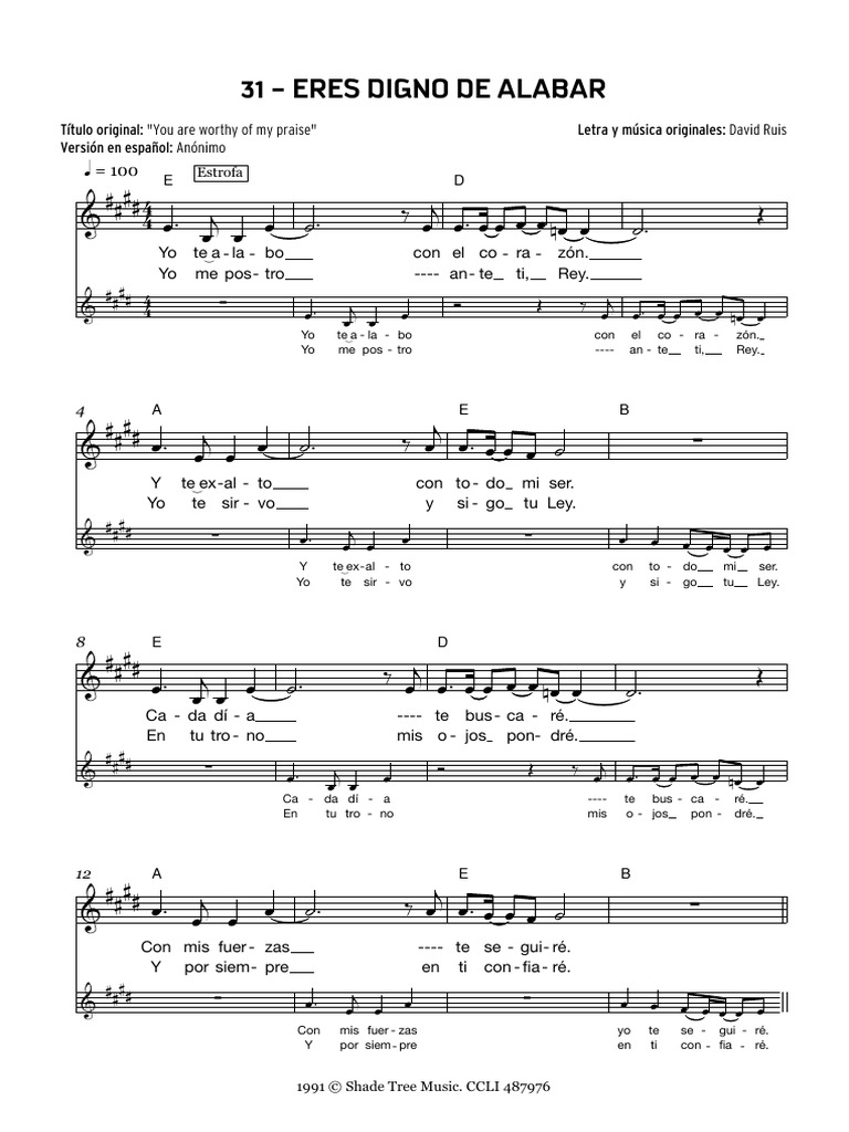 031 - Eres Digno de Alabar Partitura PDF | PDF | Música grabada | Canciones