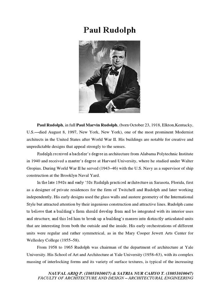 Paul Rudolph: Paul Rudolph, in Full Paul Marvin Rudolph, (Born October ...