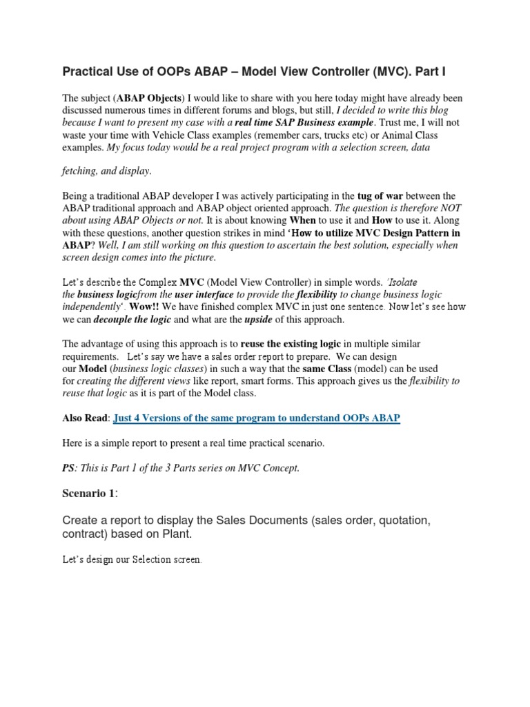 Practical Use of OOPs ABAP Part1 | PDF | Model–View–Controller | Method (Computer Programming)