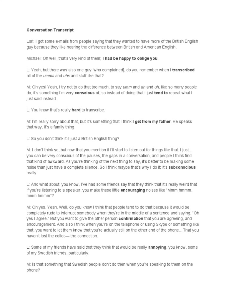 Conversation Transcript | PDF | Linguistics | Linguistic Typology