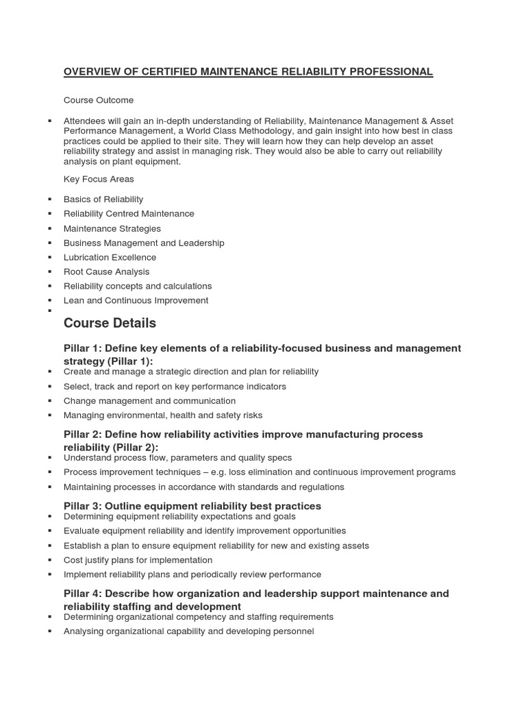 CMRP Overview | Download Free PDF | Reliability Engineering | Strategic ...