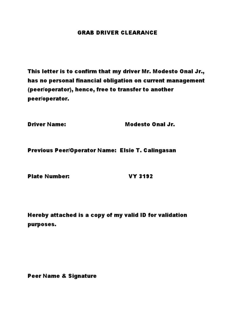 Grab Driver Clearance | PDF