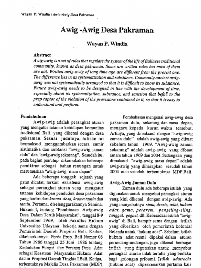 Awig-Awig Desa Pakeraman | PDF