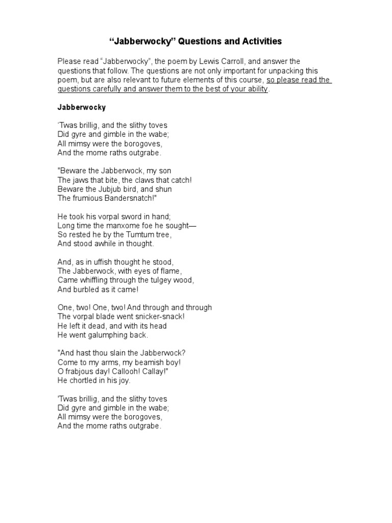 Decoding Nonsense: An Analysis of Lewis Carroll's Iconic Poem ...