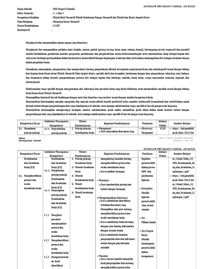 Silabus Tdo Kelas X | PDF