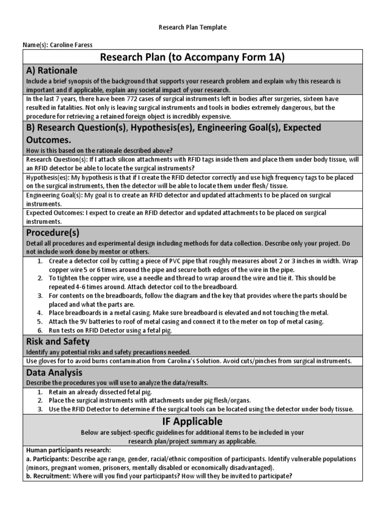 Research Plan Project Summary For 1a | PDF | Surgery | Radio Frequency ...