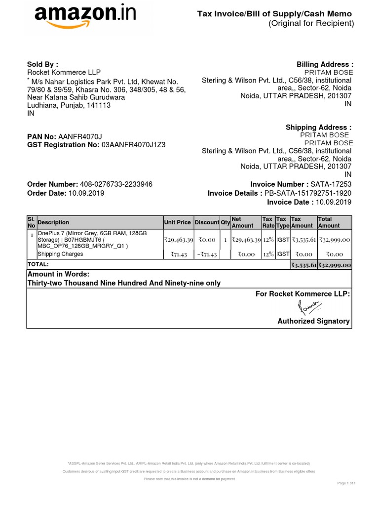 Invoice Foe Mobile Oneplus Up | PDF | Invoice | Government Finances
