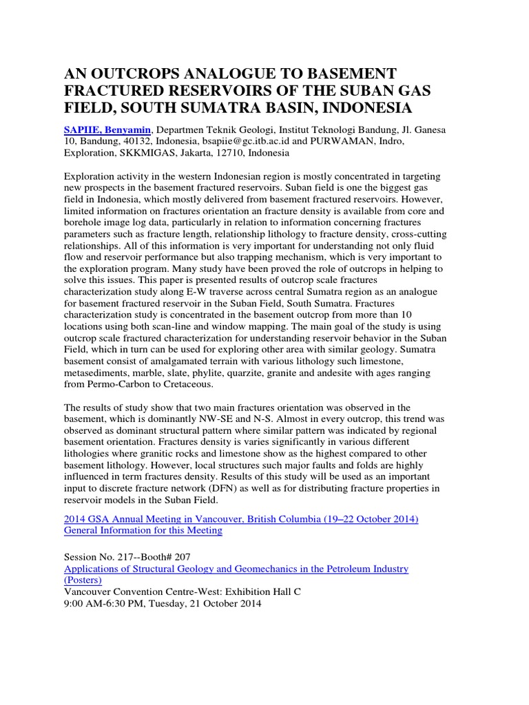 An Outcrops Analogue To Basement Fractured Reservoirs of The Suban Gas ...