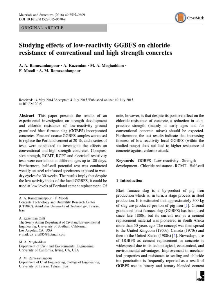 Studying Effects of Low-Reactivity GGBFS PDF | PDF | Concrete | Corrosion