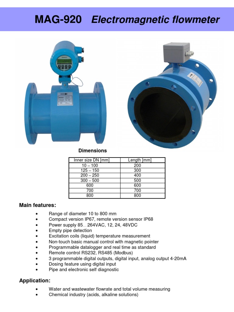 Electromagnetic Flowmeter: Main Features | PDF | Power Supply | Pipe ...