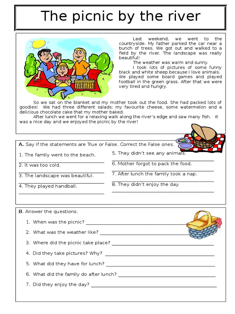 The Picnic by The River Reading Comprehension Exercises 76979 | PDF | Foods