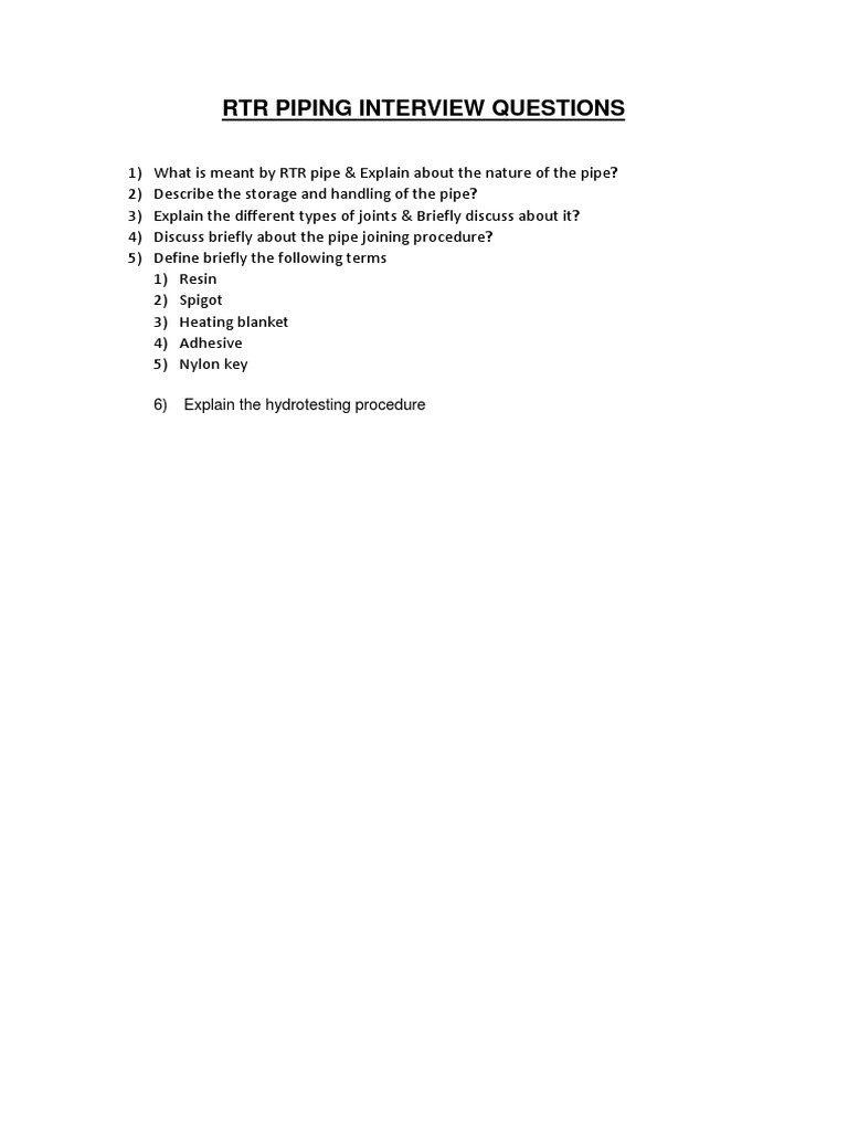 RTR Pipe Interview Questions | PDF
