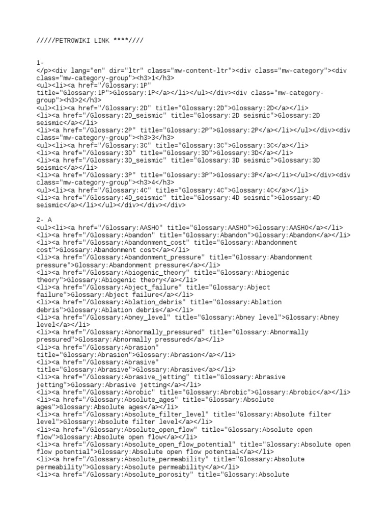 Petrowiki Glossary Entries A-AHD | PDF | Applied And Interdisciplinary ...