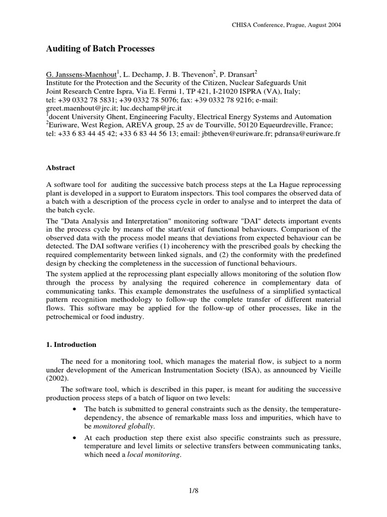 Auditing Of Batch Processes Pdf Pdf Data Analysis Pattern Recognition