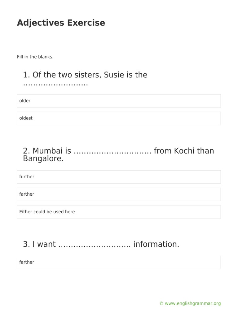 Adjectives Fill in the Blanks | PDF