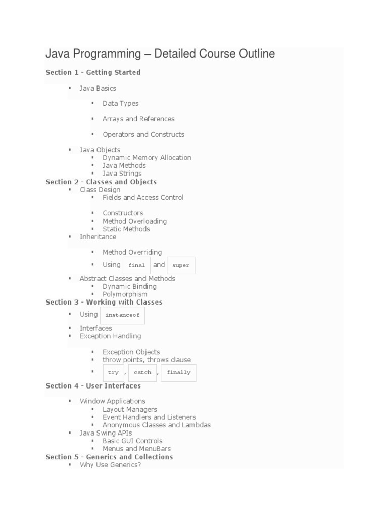 Java Programming 2 (Course Outline) | PDF