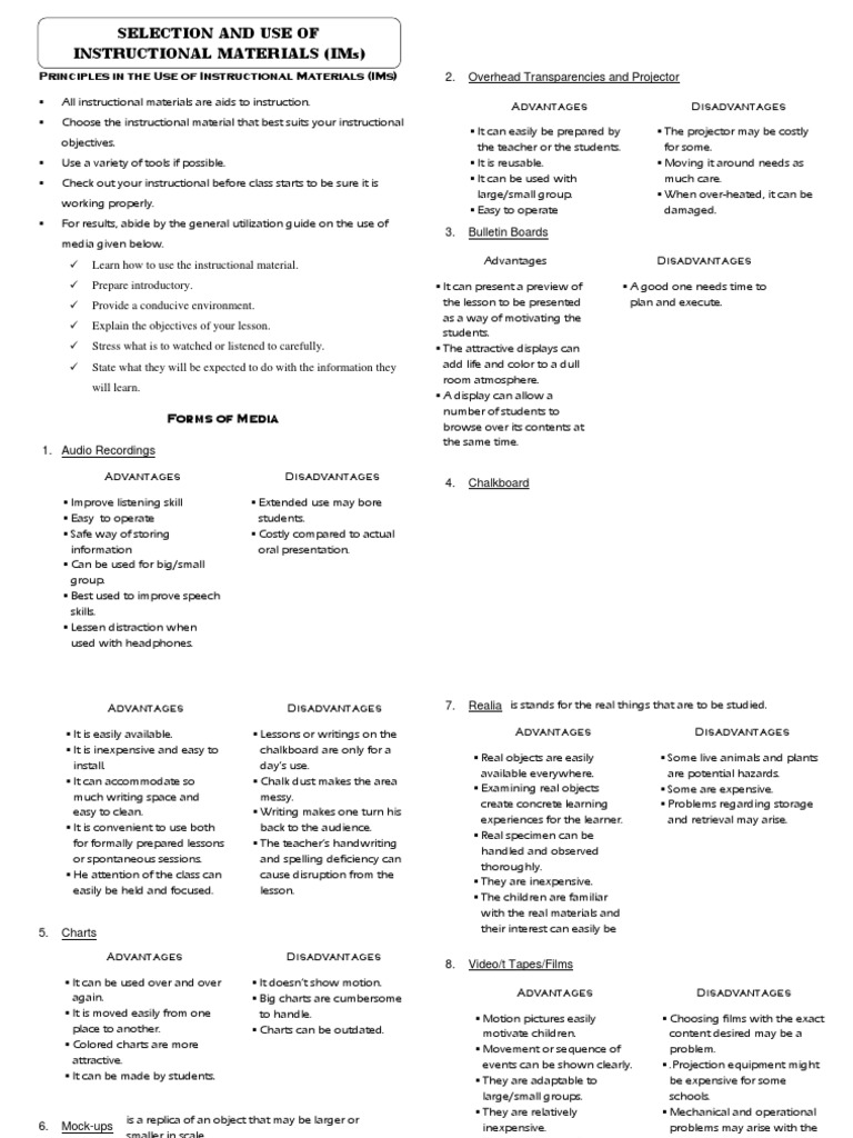 Selection and Use of Instructional Materials Handouts | Motivation ...