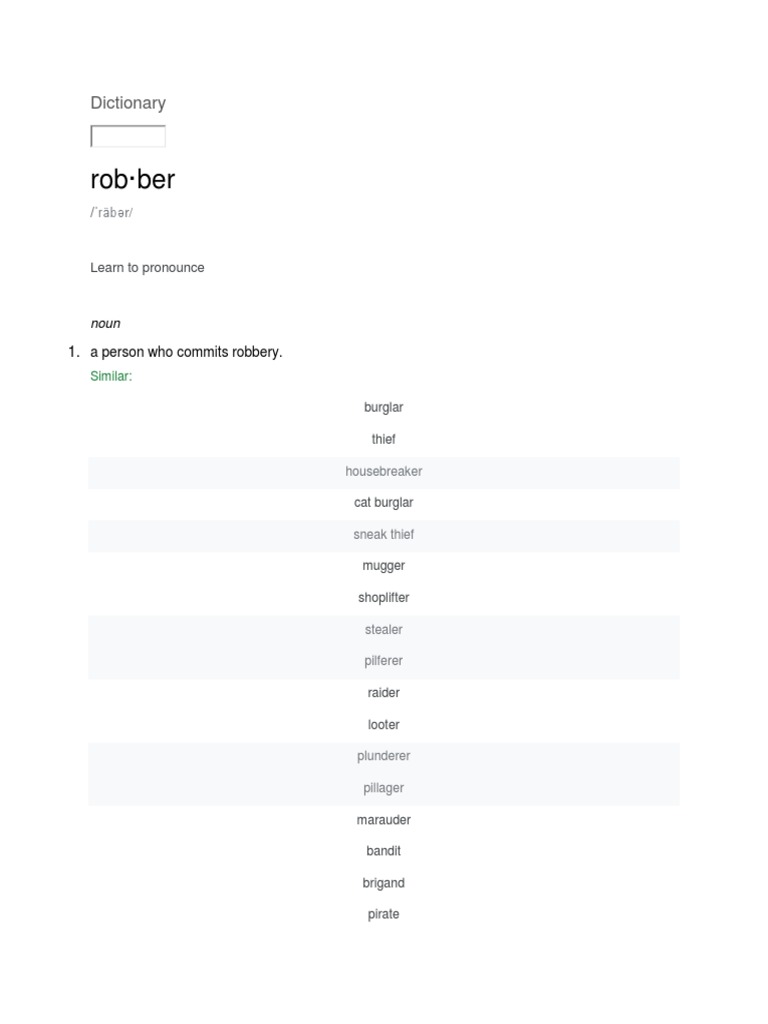 Rob Ber: Dictionary | PDF | Robbery | Theft