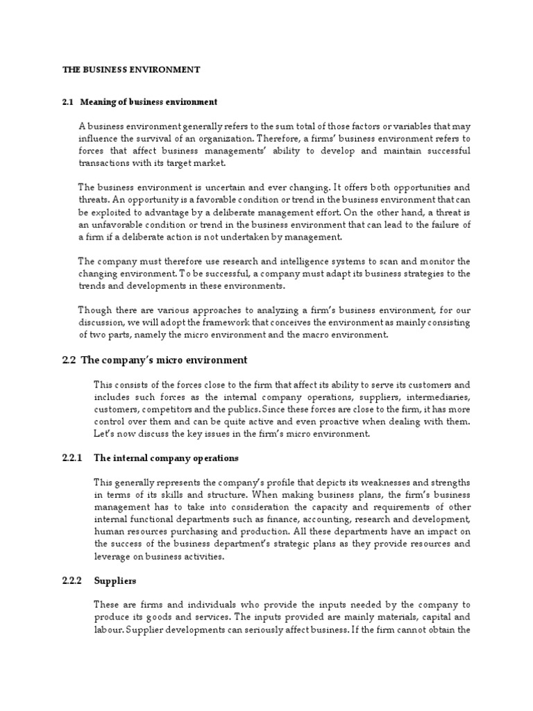 2.2 The Company's Micro Environment | PDF | Business | Marketing