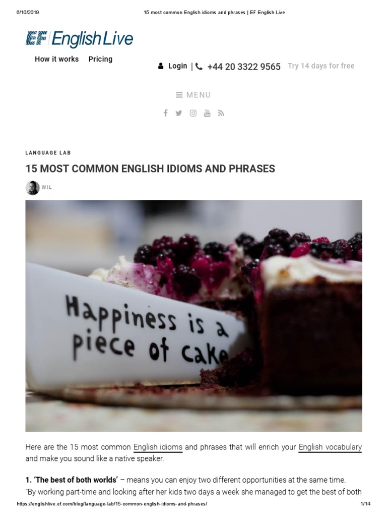 15 Most Common English Idioms and Phrases - EF English Live | PDF ...