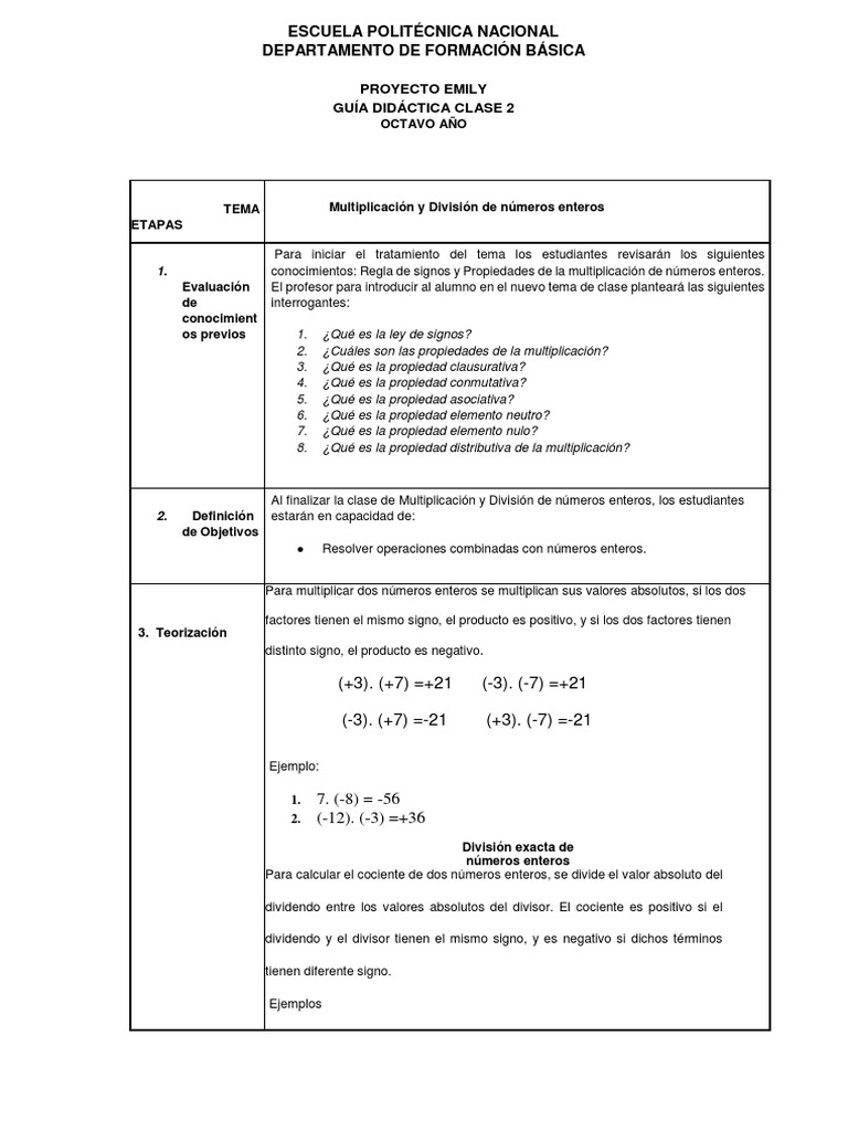 Planificación Octavo | PDF | División (Matemáticas) | Multiplicación
