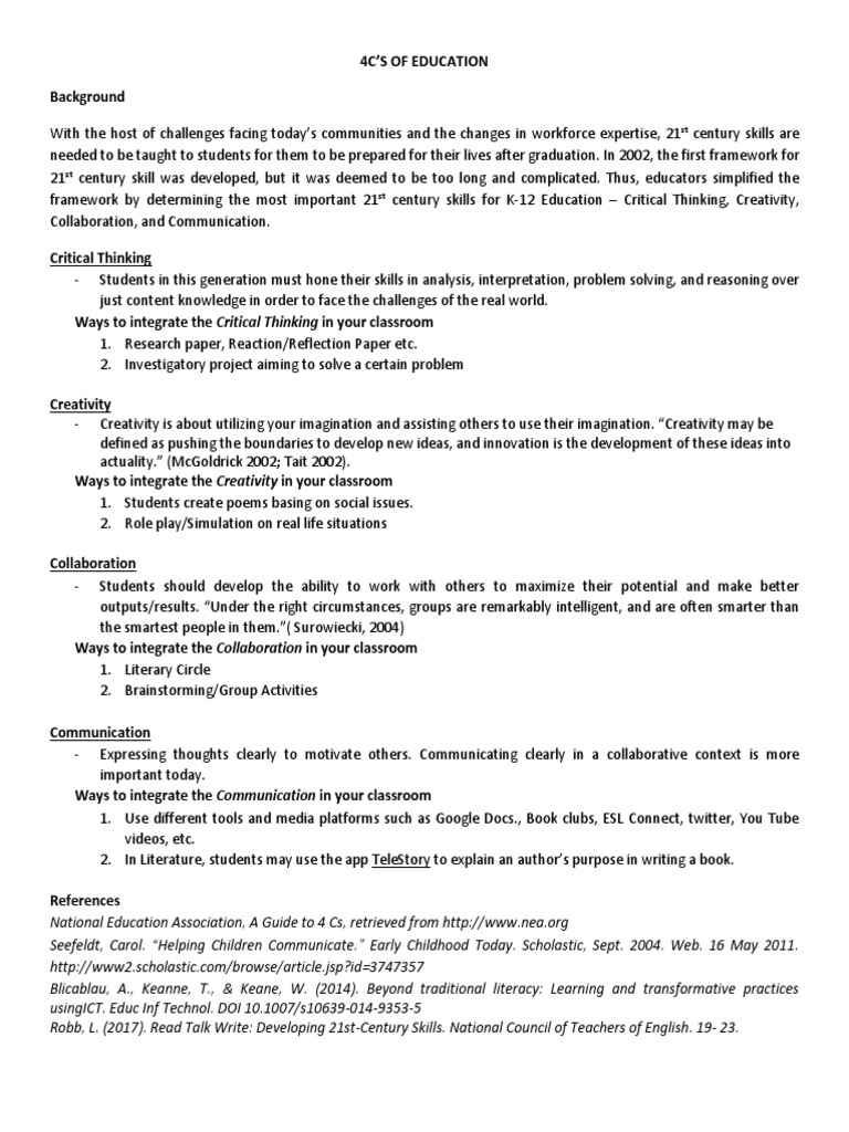 4C | PDF | Creativity | Critical Thinking