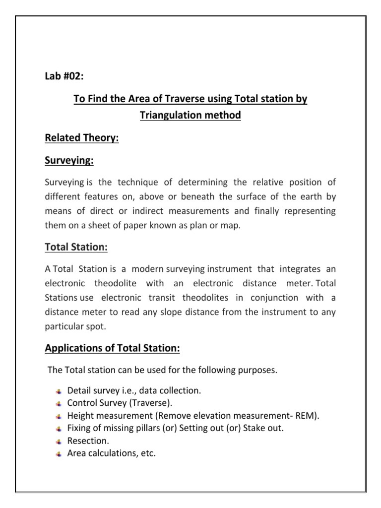 Lab #02: To Find The Area of Traverse Using Total Station by ...