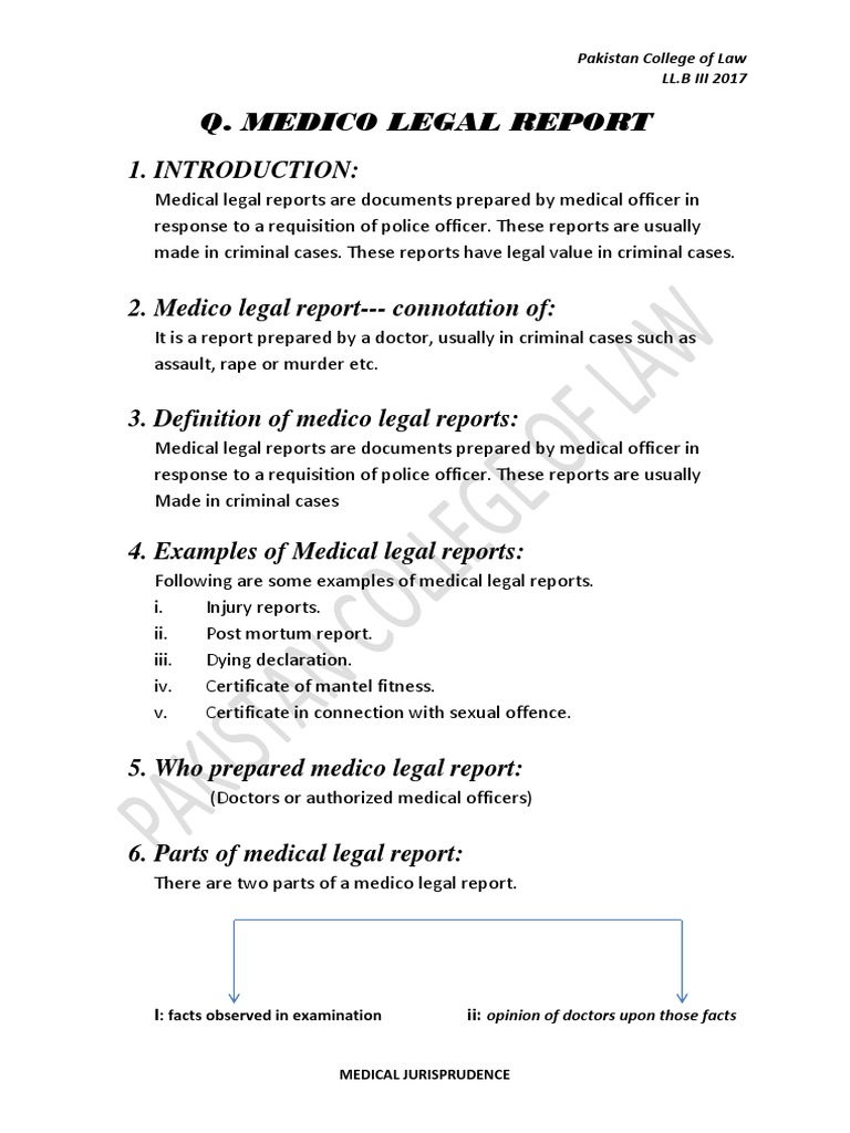 Outline of Medical Legal Report | Download Free PDF | Expert Witness ...