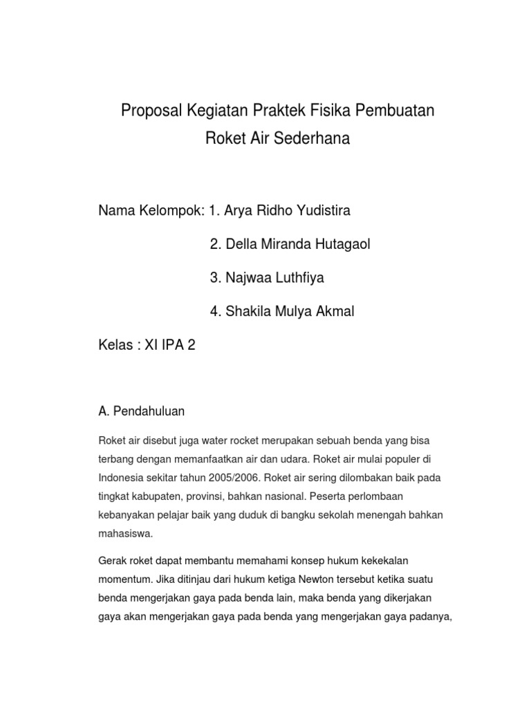 Proposal Kegiatan Praktek Fisika Pembuatan Roket Air Sederhana | PDF