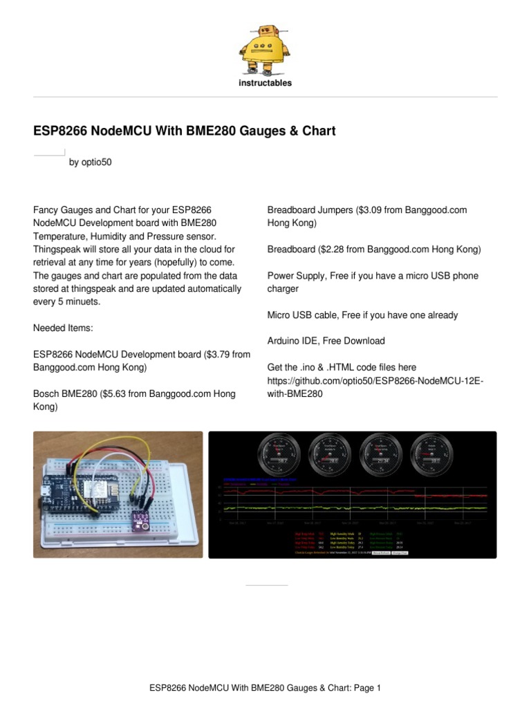 ESP8266 NodeMCU With BME280 Gauges Chart | PDF | Arduino | Html